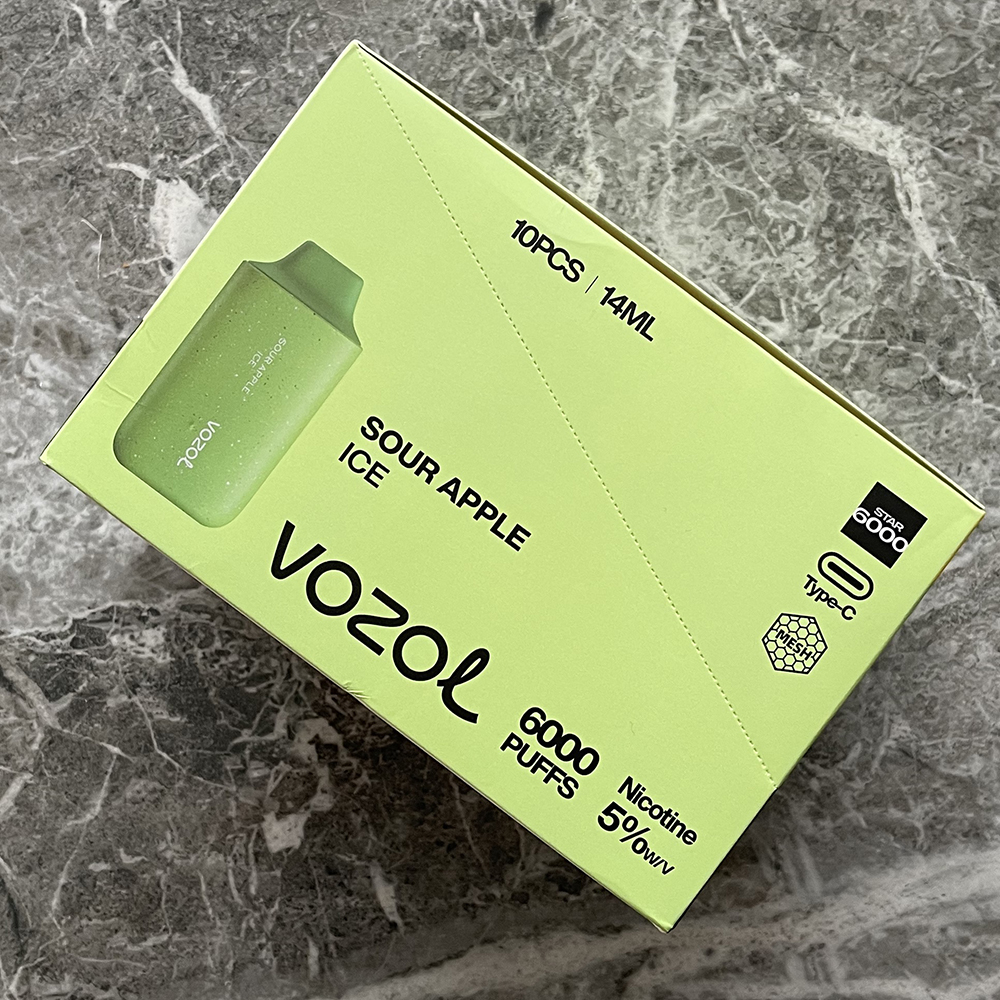 Vozol Star 6000 Sour Apple Ice 💨 - Disposable Vape ‣ Only £12👍
